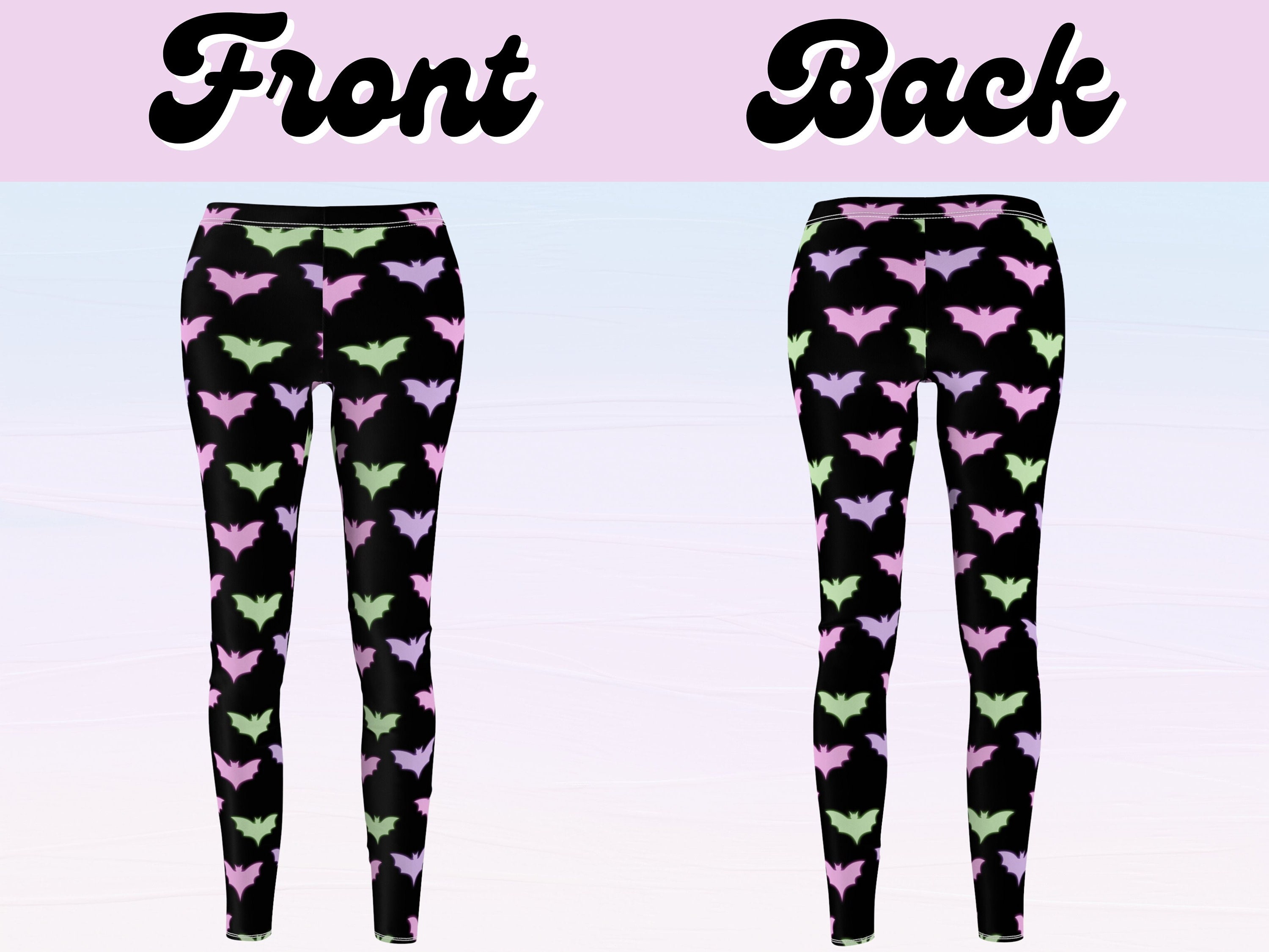 Pastel Kawaii Gothic Neon Bats High Waisted Leggings Goth Festival ...