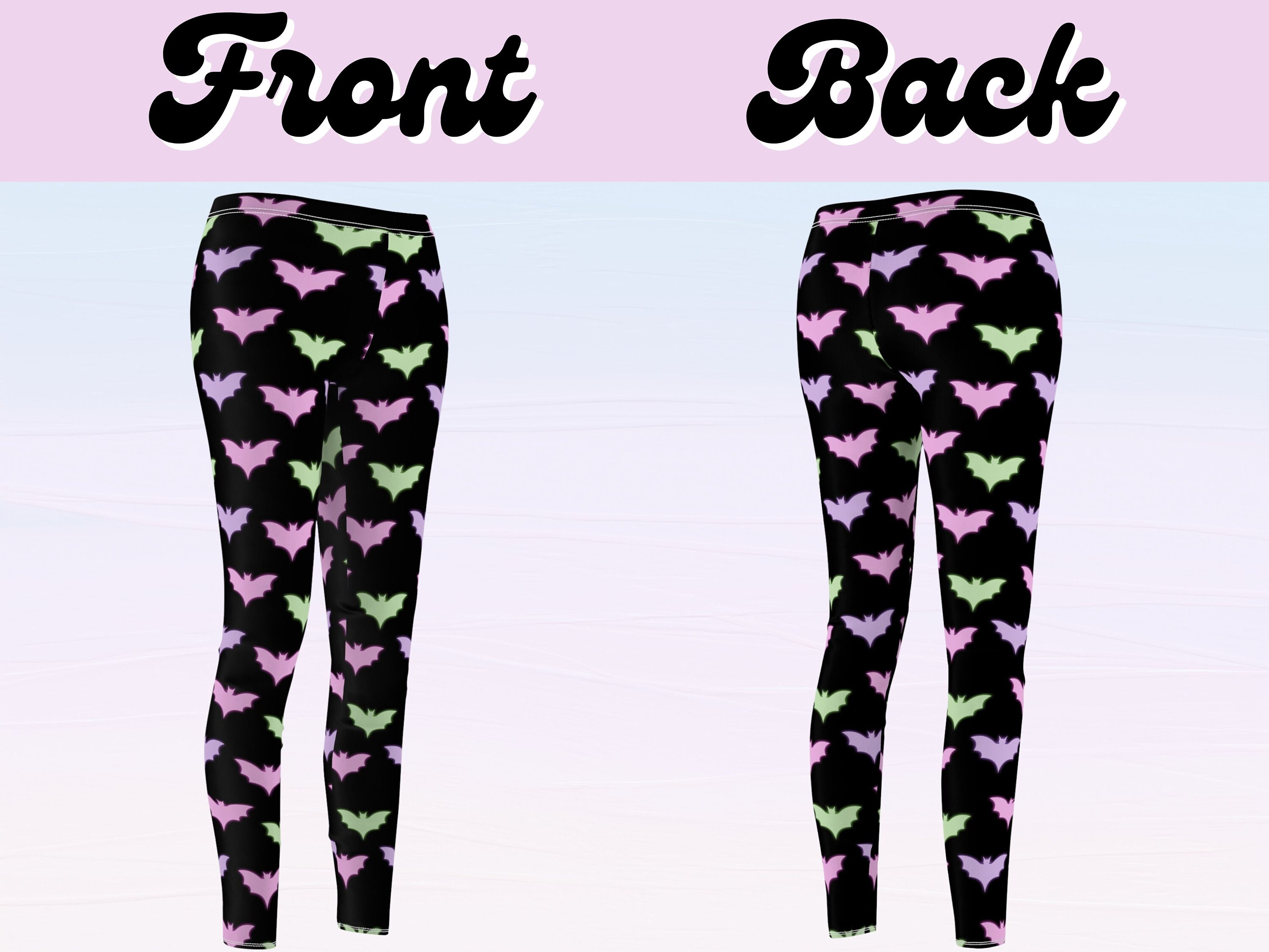 Pastel Kawaii Gothic Neon Bats High Waisted Leggings Goth Festival ...