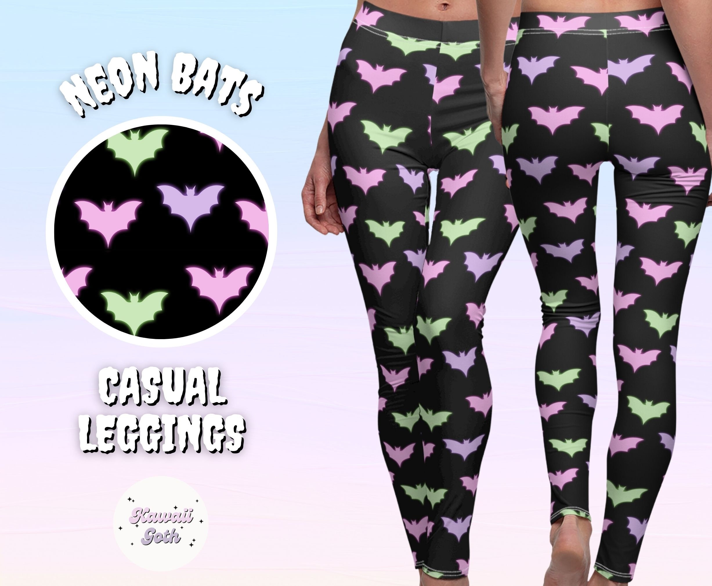 Pastel Kawaii Gothic Neon Bats High Waisted Leggings Goth Festival ...