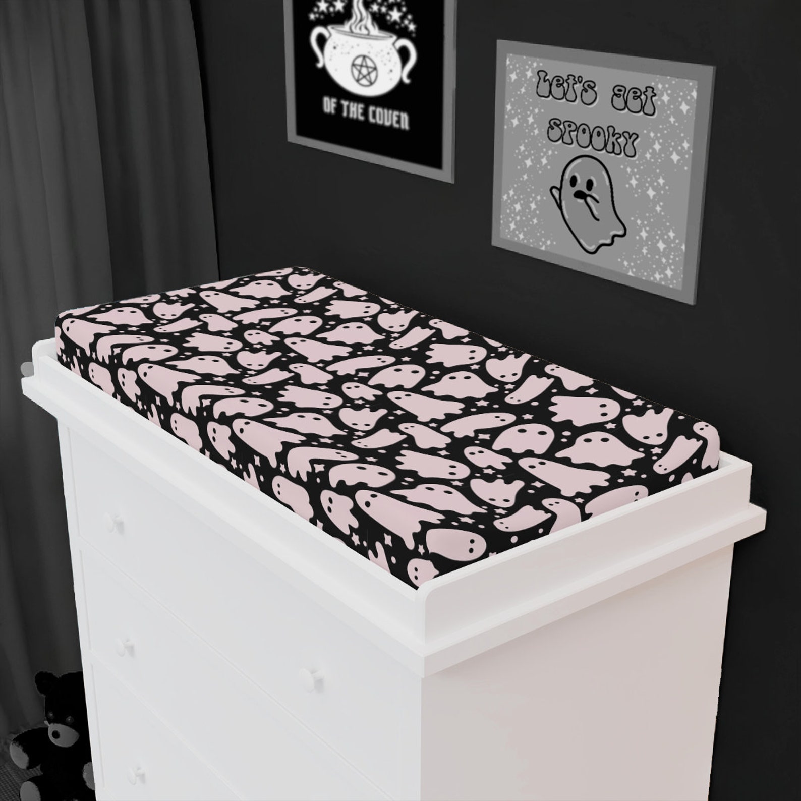 Goth Baby Pink Ghost Changing Pad Cover Sheet, Gothic Nursery, Pastel ...