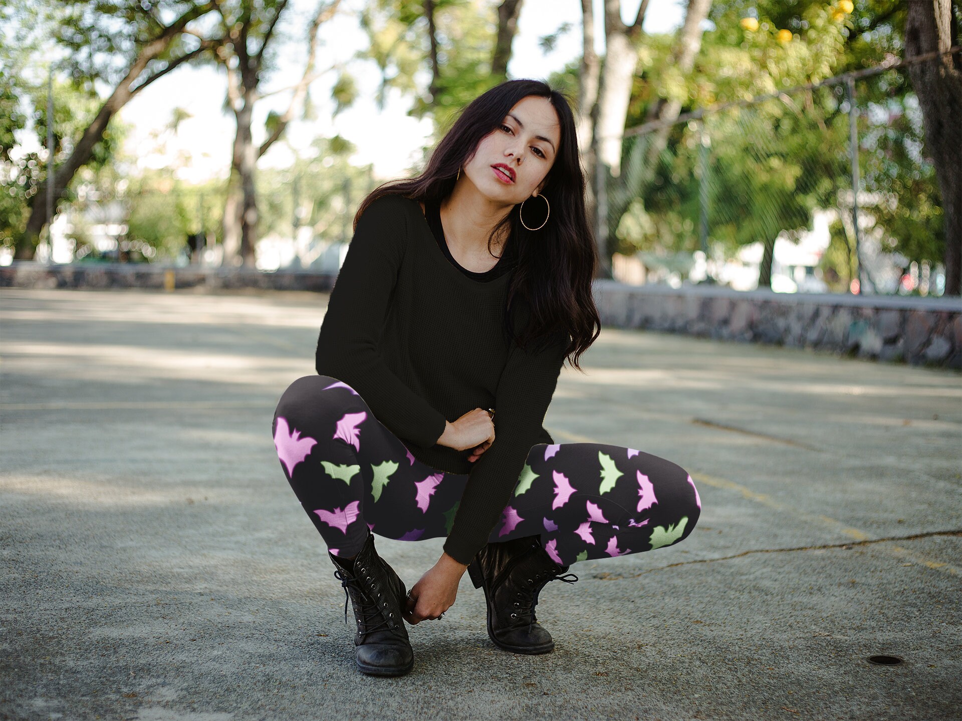 Pastel Kawaii Gothic Neon Bats High Waisted Leggings Goth Festival ...