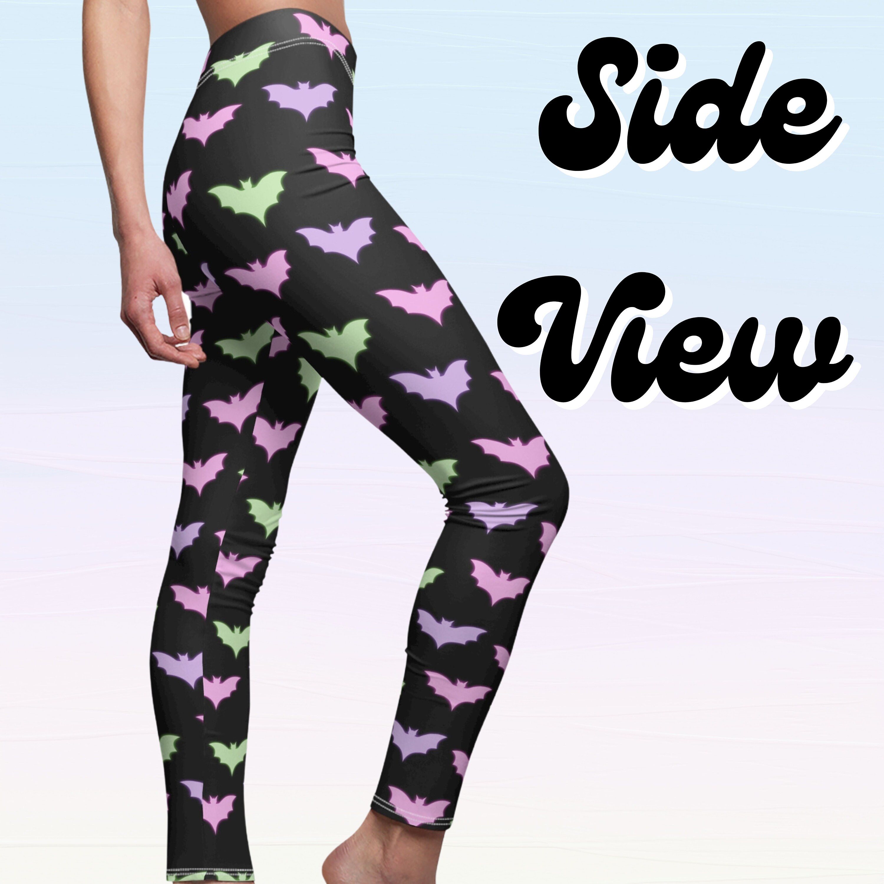 Pastel Kawaii Gothic Neon Bats High Waisted Leggings Goth Festival ...