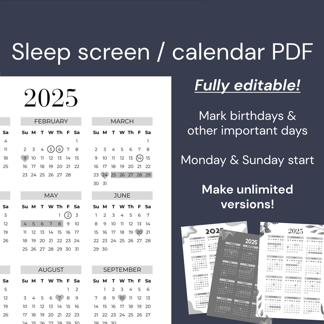 Sleep Screen for Remarkable 2 & Pro - Calendar PDF 2025 - Make ...