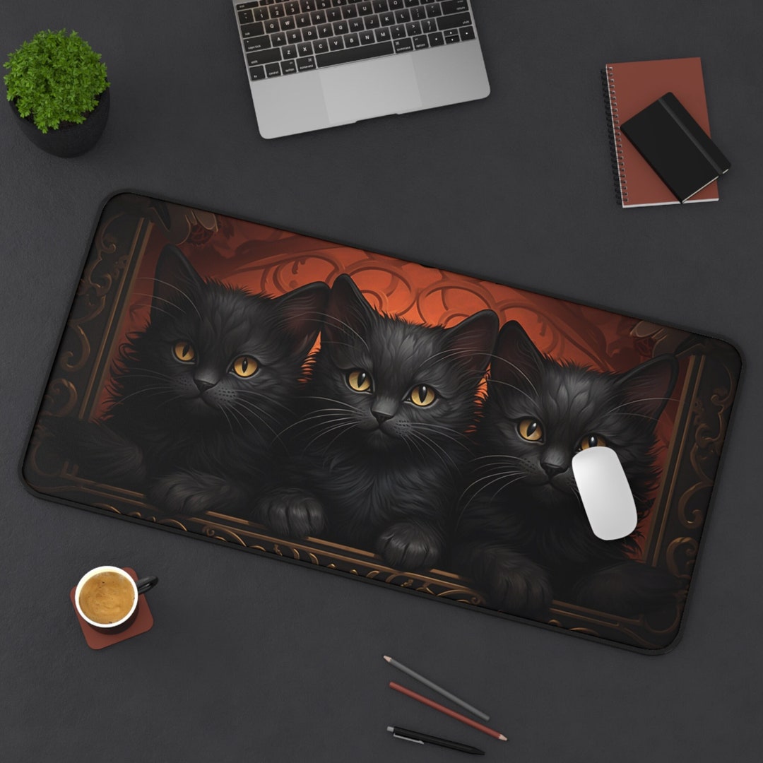 Black Cat Desk Mat, Black Kittens Desk Mat, Feline Theme Gift, Office ...