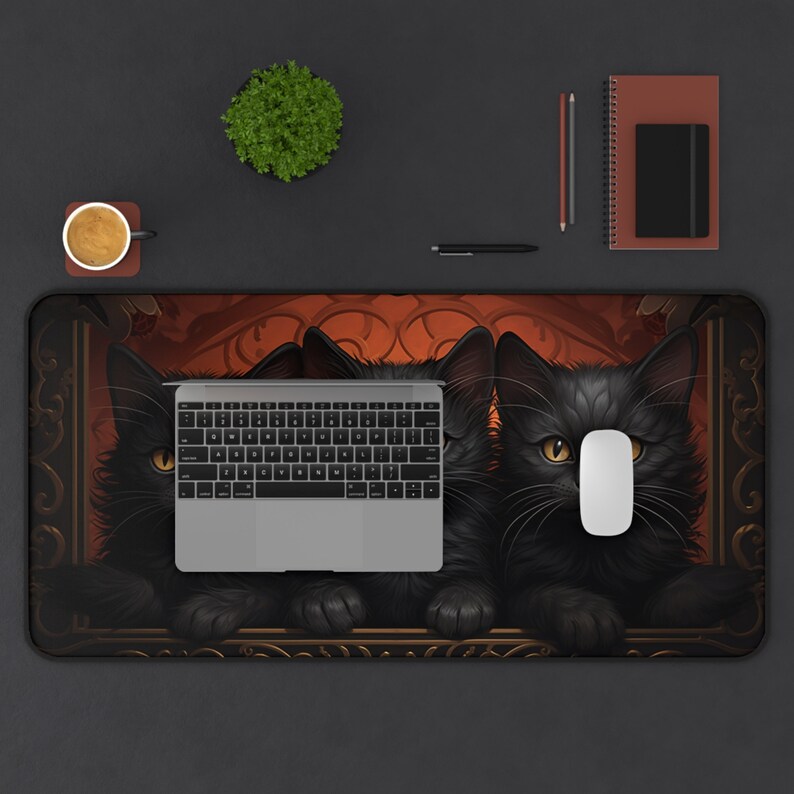 Black Cat Desk Mat, Black Kittens Desk Mat, Feline Theme Gift, Office ...