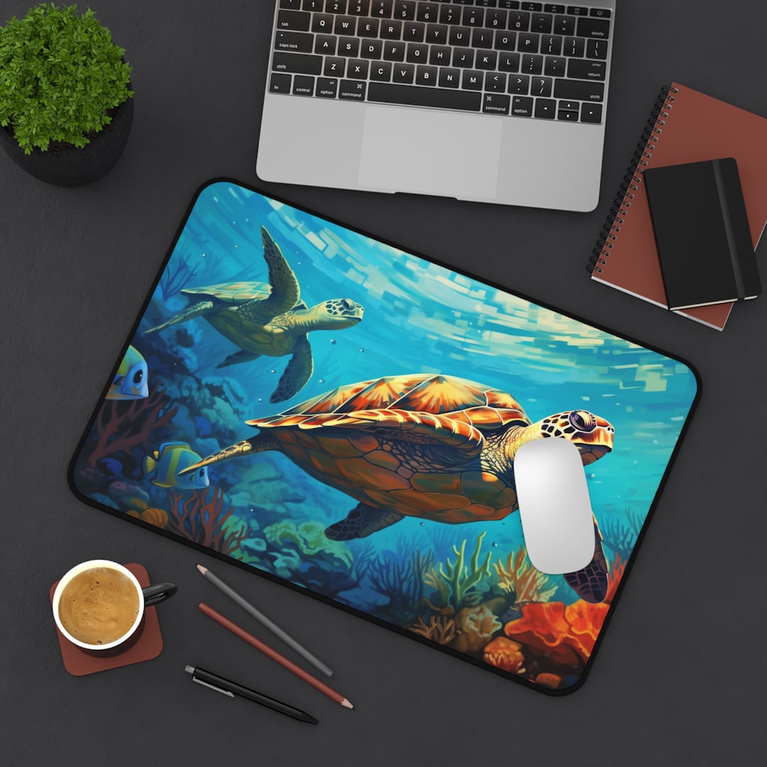 Sea Turtles Desk Mat, Wildlife Inspired Desk Mat, Workspace or Office ...