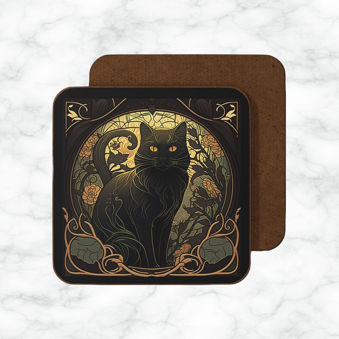 Elegant Black Cat Coaster, Black Cat Decor, Black Cat Owner Gift, Black ...