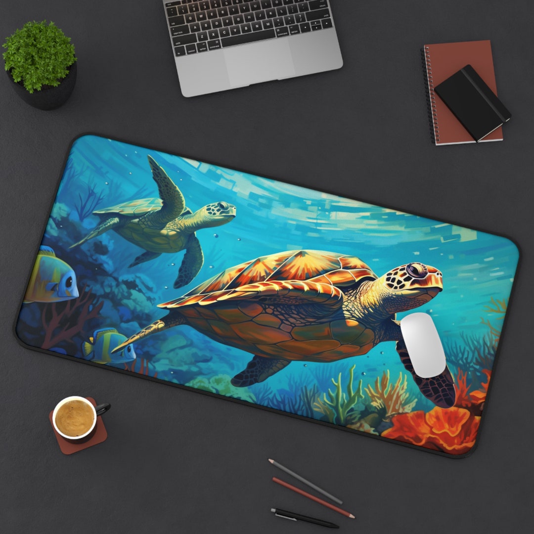 Sea Turtles Desk Mat, Wildlife Inspired Desk Mat, Workspace or Office ...