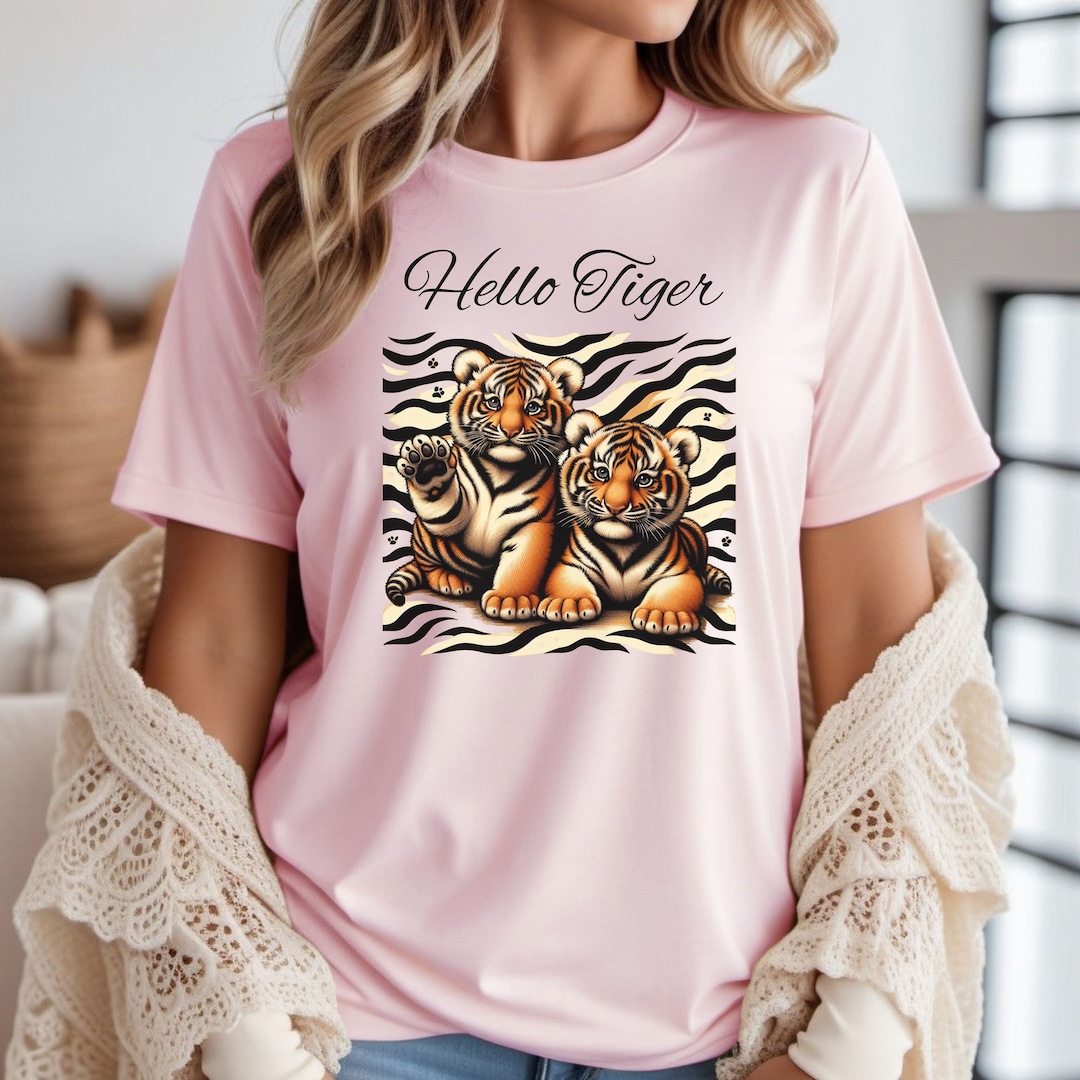 Hello Tiger Tee, Tiger Graphic Shirt, Tiger Lover Gift, Trendy Tiger ...