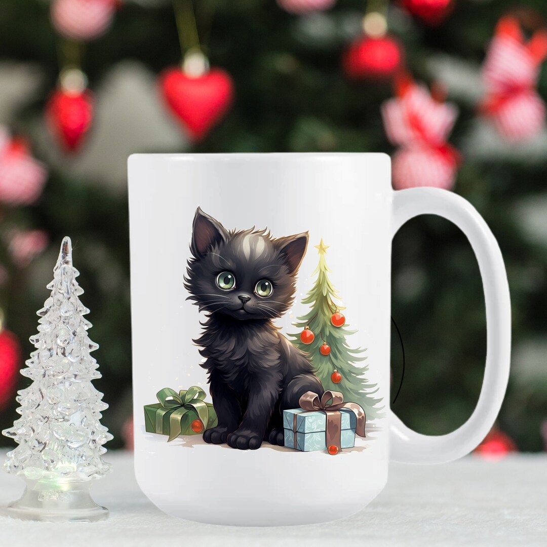 Black Cat Christmas Mug, Christmas Cat Mug, Holiday Cat Gift, Christmas ...