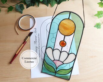 3 Flower Panels Stained Glass Pattern, Stained Glass Patterns, Digital ...