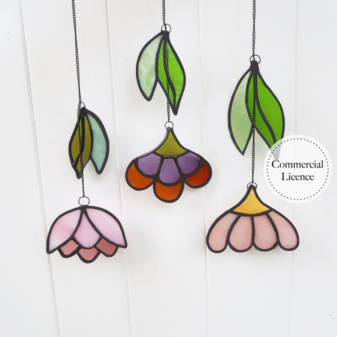 Flower Drop Suncatcher Stained Glass Pattern, PDF & PNG Digital ...
