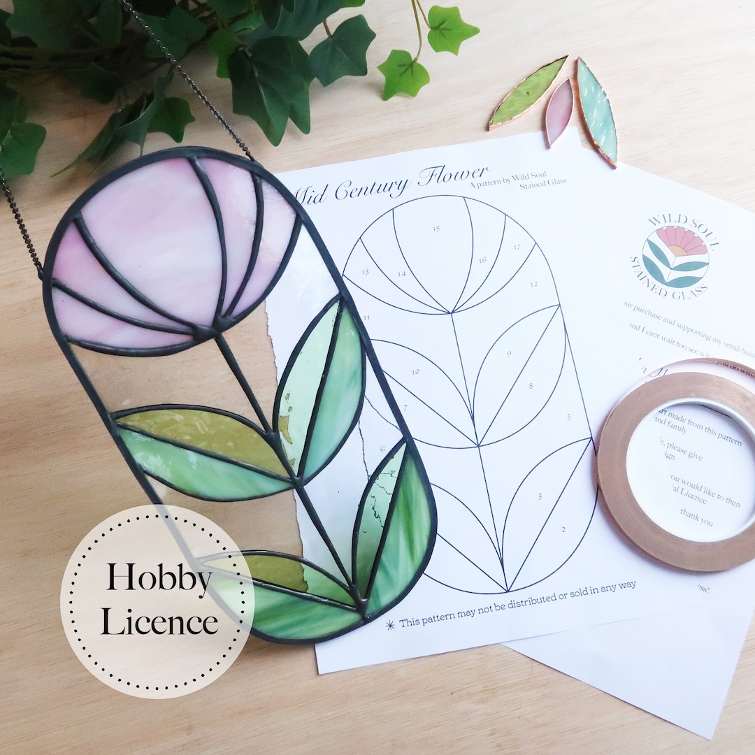 Mid Century Flower Stained Glass Pattern, Beginner Stained Glass ...