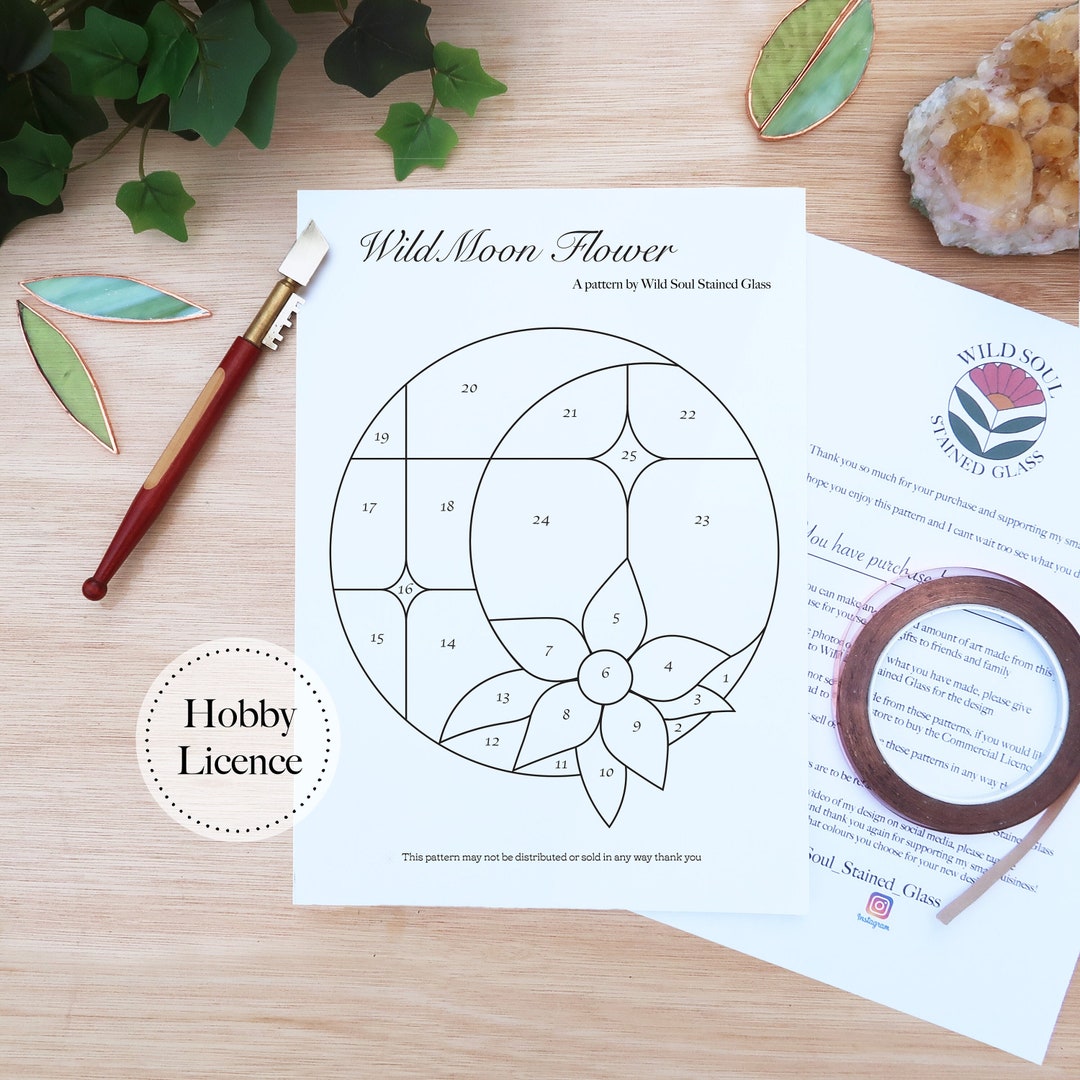 Flower Moon Stained Glass Pattern, Beginner Stained Glass Pattern, PDF ...