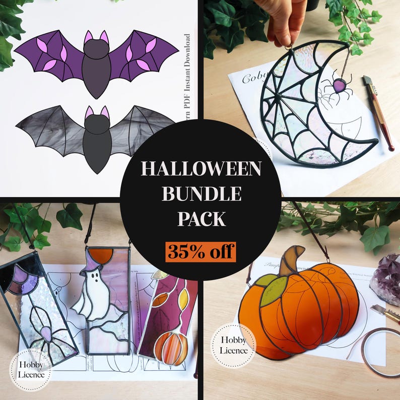 Halloween Stained Glass Patterns, Beginner Stained Glass Bundle, PDF ...