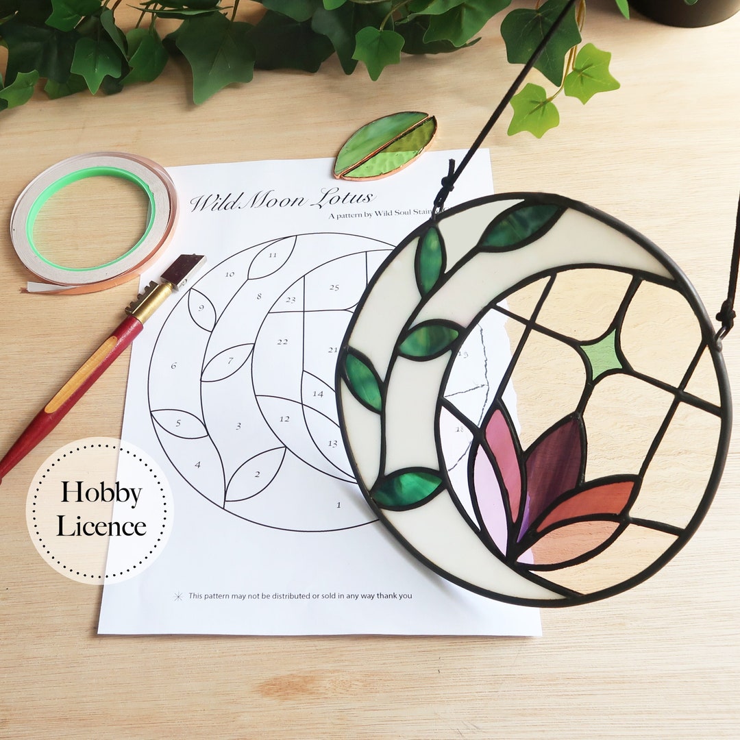 Moon Lotus Flower Stained Glass Pattern, Beginner Stained Glass ...