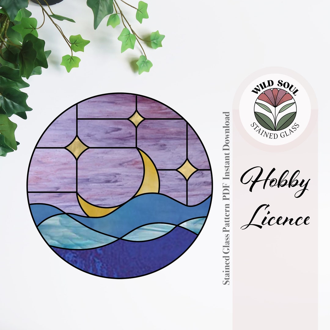 Sea Moon Stained Glass Pattern, Stained Glass Patterns, Digital ...