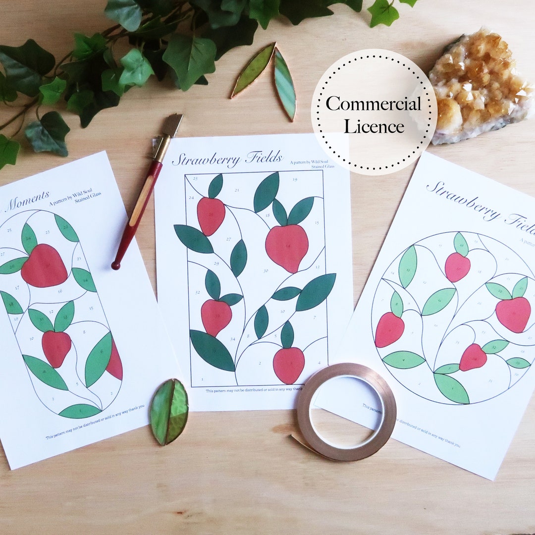 Strawberry Stained Glass Pattern: Multipack X3, DIY Decor (digital ...