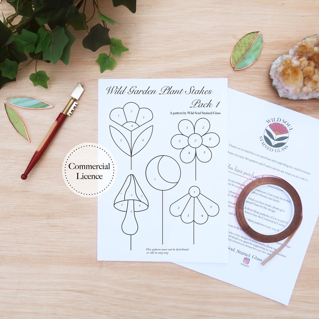 Stained Glass Plant Stakes Pattern Pack, Beginner Stained Glass Pattern ...