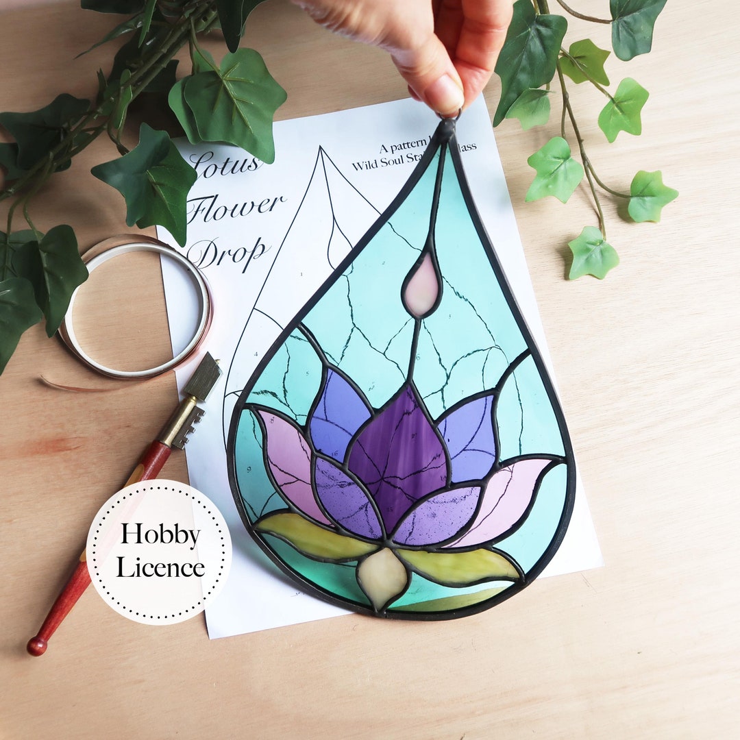 Lotus Flower Drop Stained Glass Pattern, Beginner Stained Glass ...