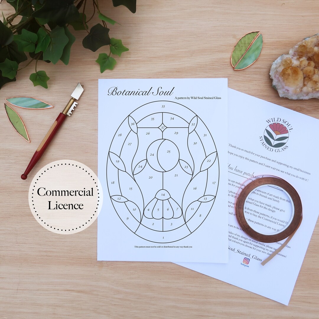 Botanical Stained Glass Pattern Stained Glass Patterns - Etsy