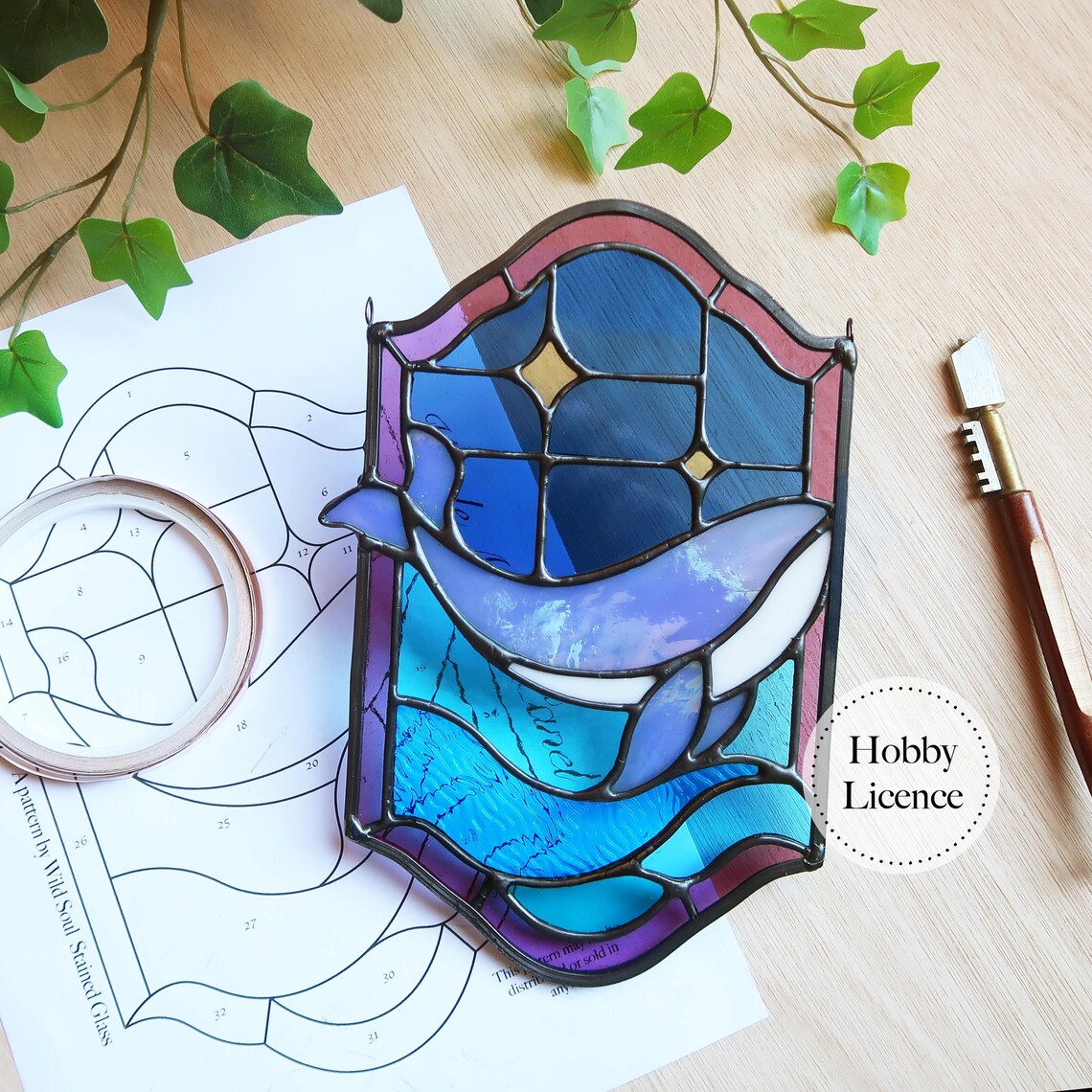 Whale Stained Glass Pattern, Beginner Stained Glass Patterns, PDF and ...