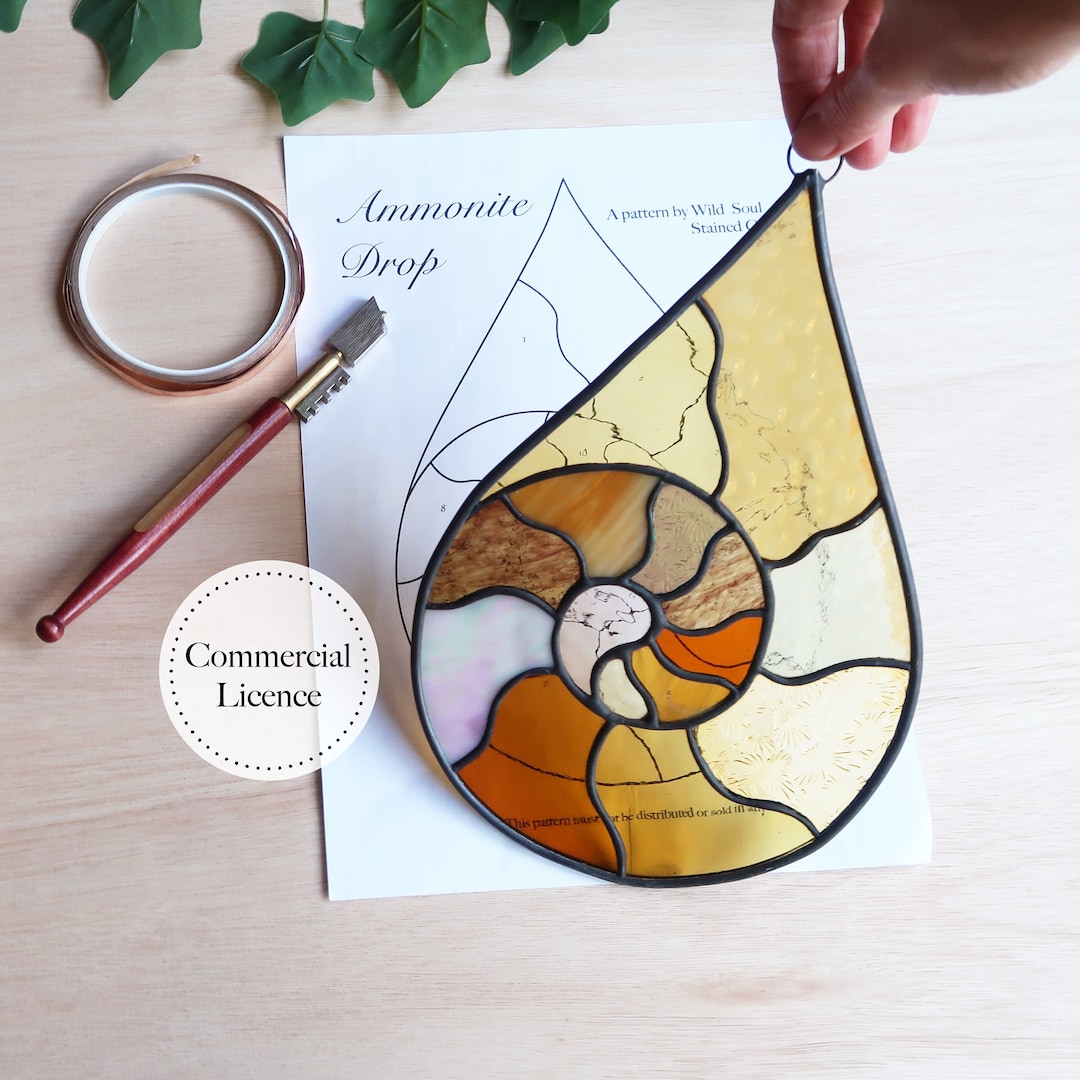 Ammonite Drop Stained Glass Pattern, Stained Glass Patterns, Digital ...