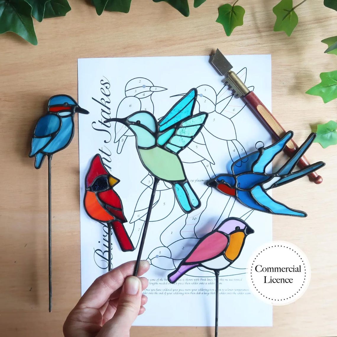 Stained Glass Bird Plant Stakes Pattern, Beginner Stained Glass Pattern ...