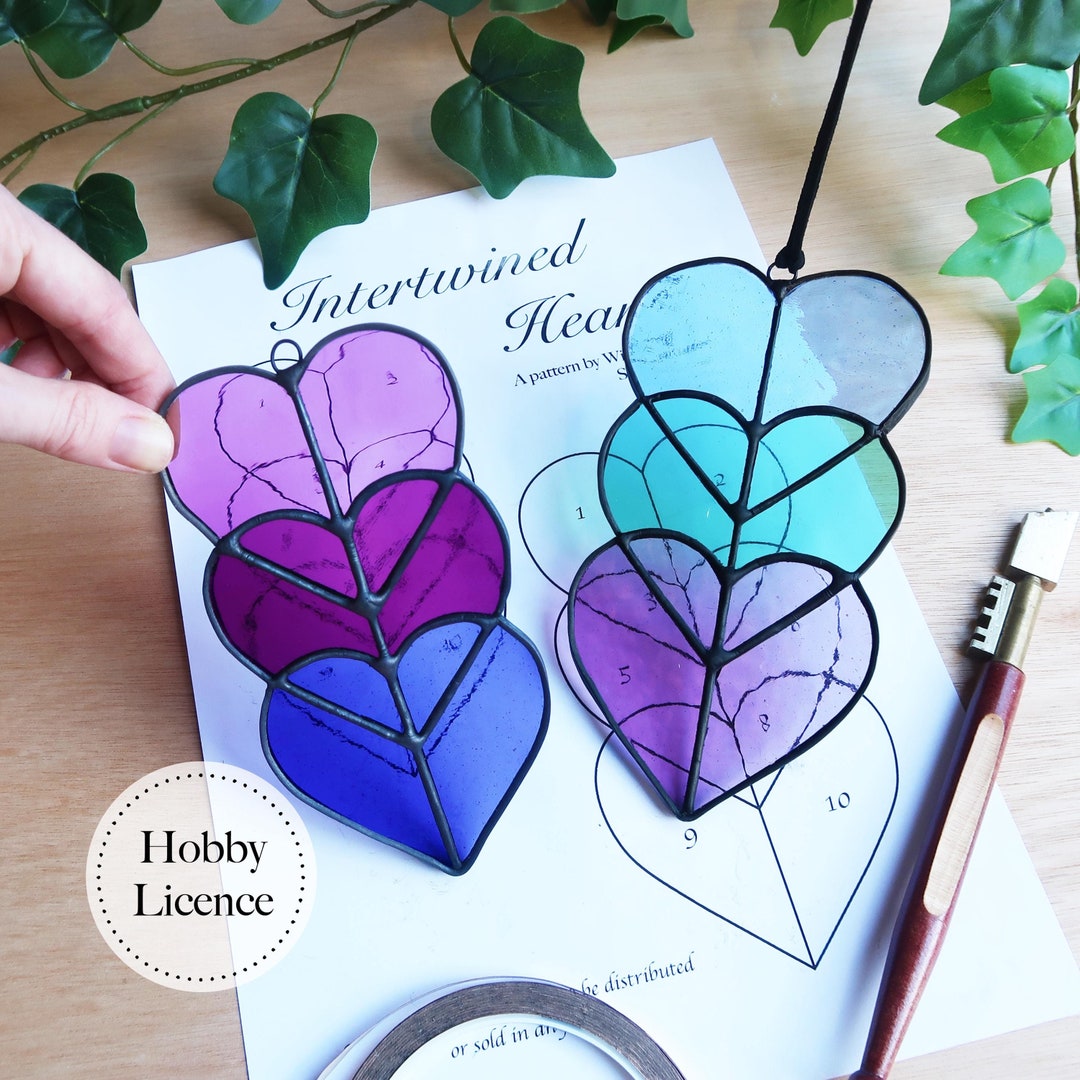 Hearts Stained Glass Pattern, Beginner Stained Glass Pattern, PDF & PNG ...