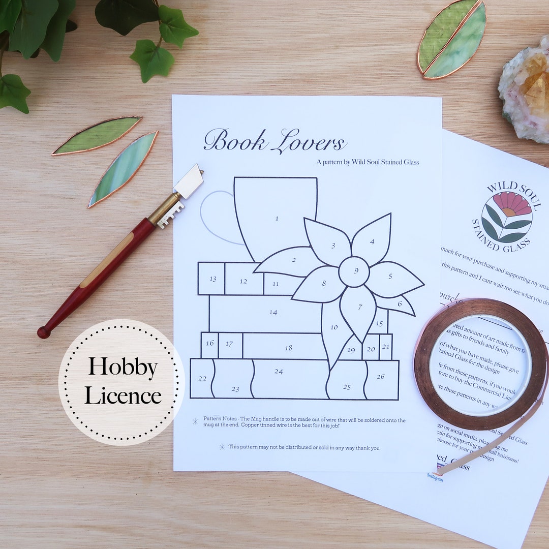 Book Coffee Stained Glass Pattern, Stained Glass Patterns, Digital ...