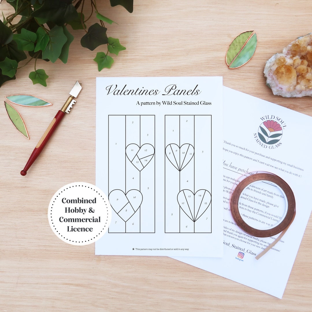 Valentines Heart Stained Glass Pattern, Beginner Stained Glass Pattern ...
