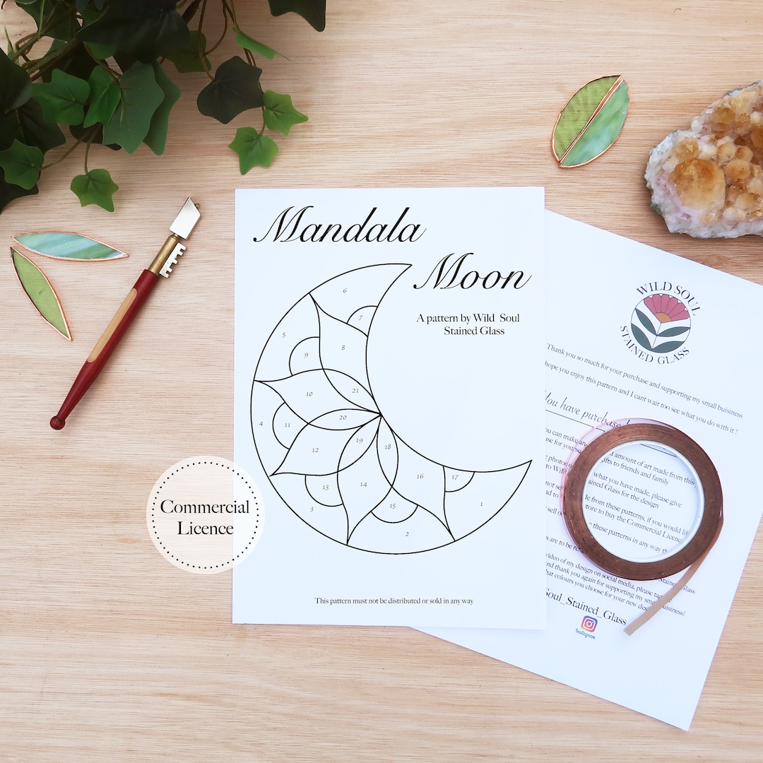 Mandala Moon Stained Glass Pattern, Stained Glass Patterns, Digital ...
