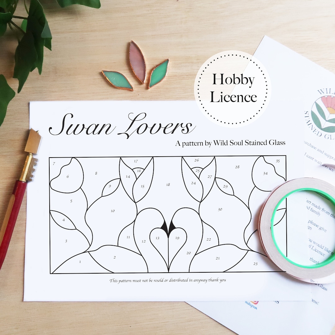 Swan Love Stained Glass Pattern, Stained Glass Patterns, Digital ...