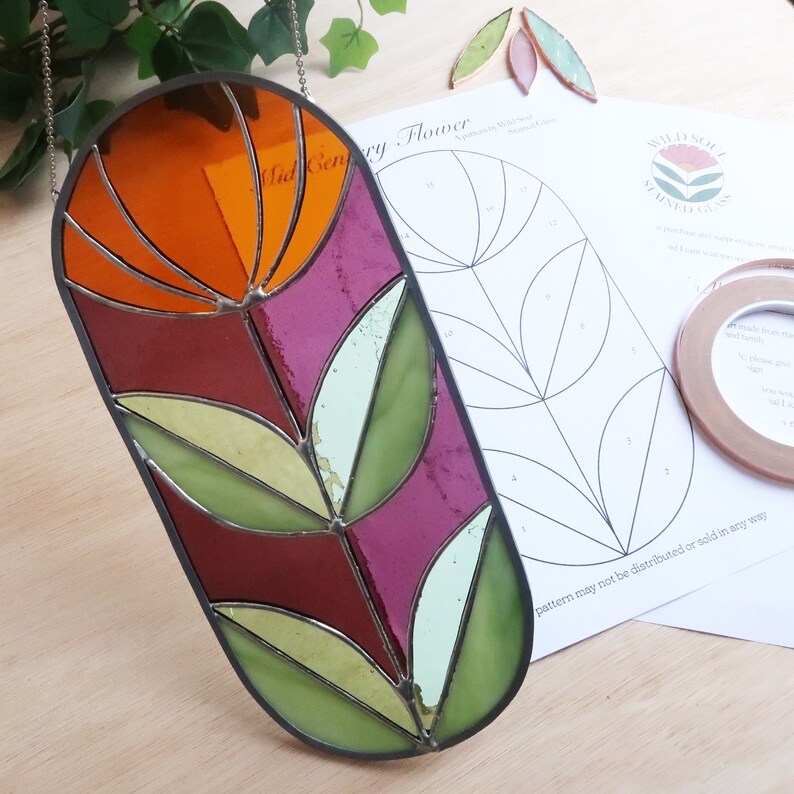 Mid Century Flower Stained Glass Pattern Stained Glass - Etsy