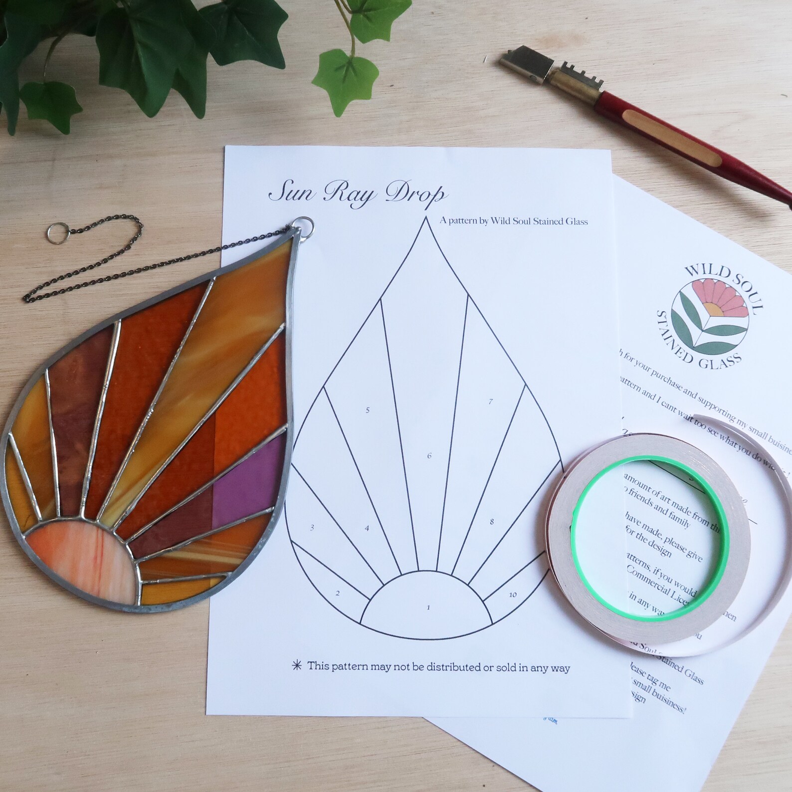 Sun Ray Drop Stained Glass Pattern Stained Glass Patterns - Etsy