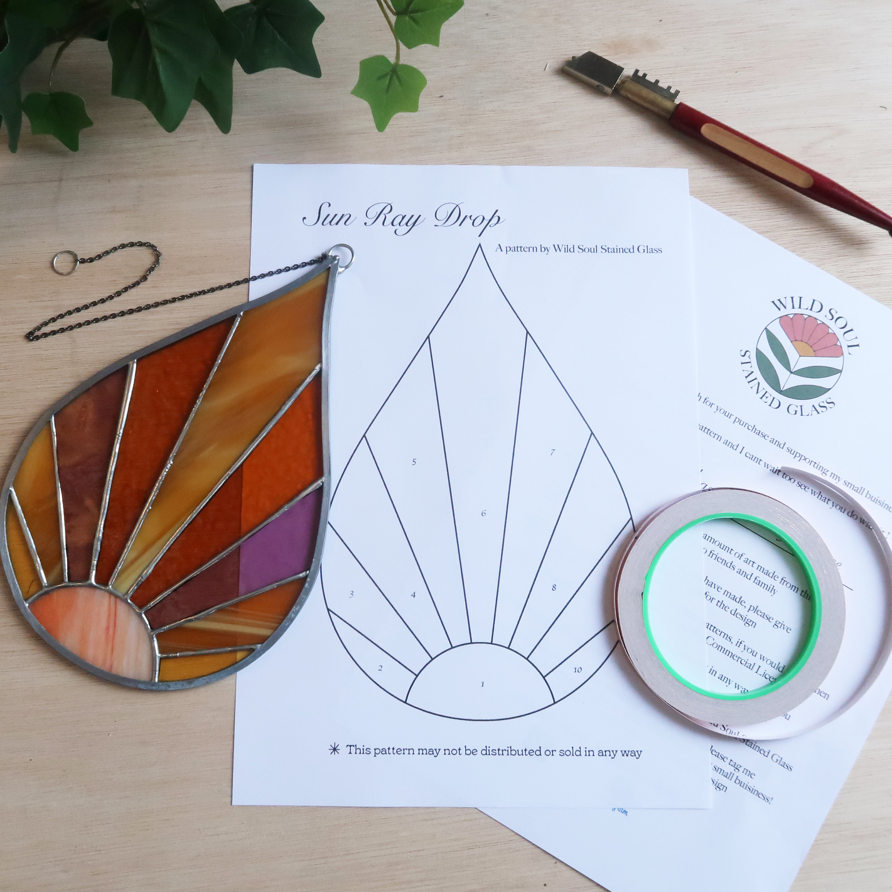 Sun Ray Drop Stained Glass Pattern Stained Glass Patterns - Etsy