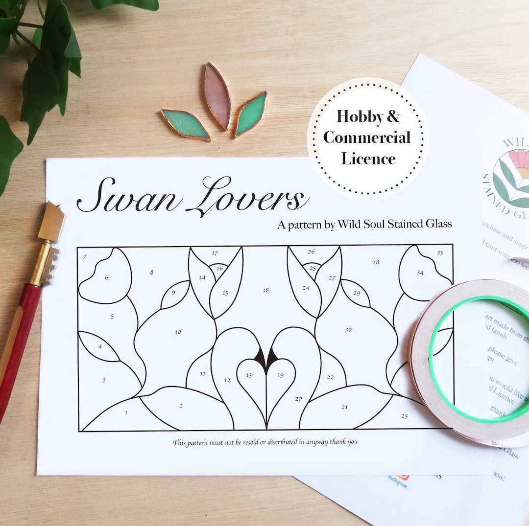 Swan Love Stained Glass Pattern, Stained Glass Patterns, Digital ...