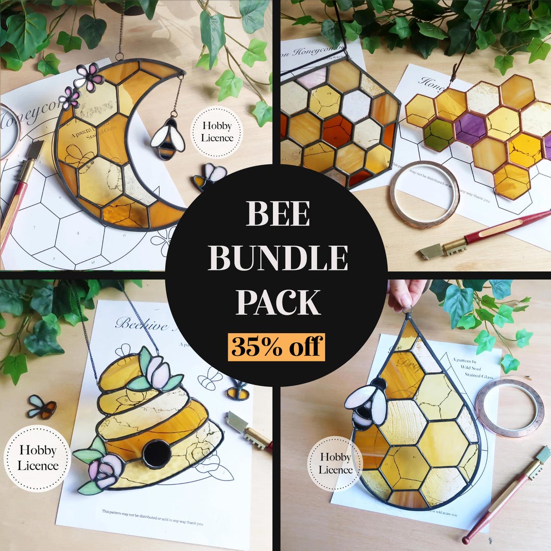Honeycomb Bee Stained Glass Patterns, Beginner Stained Glass Bundle ...