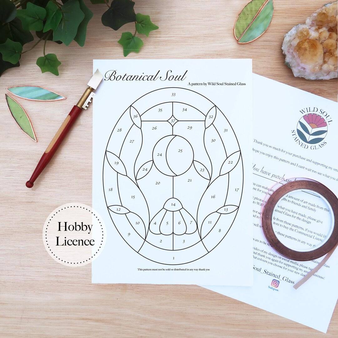 Botanical Stained Glass Pattern, Stained Glass Patterns, Digital ...