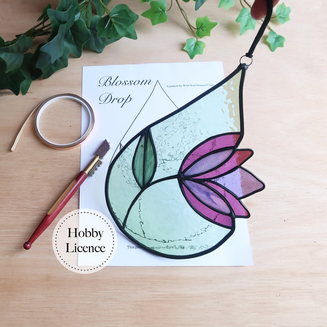 Flower Drop Stained Glass Pattern, Beginner Stained Glass Patterns, PDF and PNG Digital Download ...
