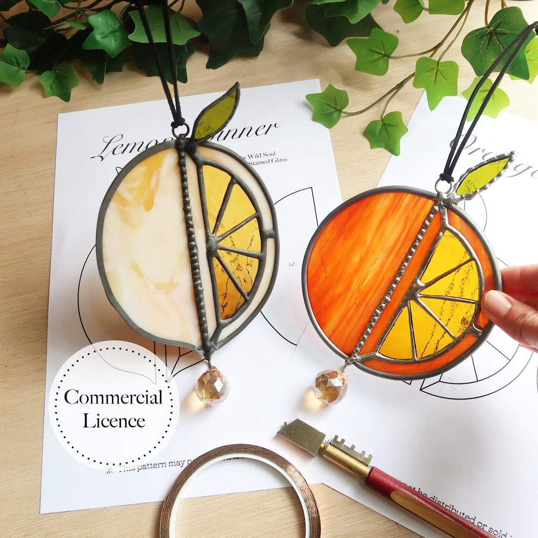 Orange & Lemon Stained Glass Pattern, Stained Glass Patterns, Digital ...