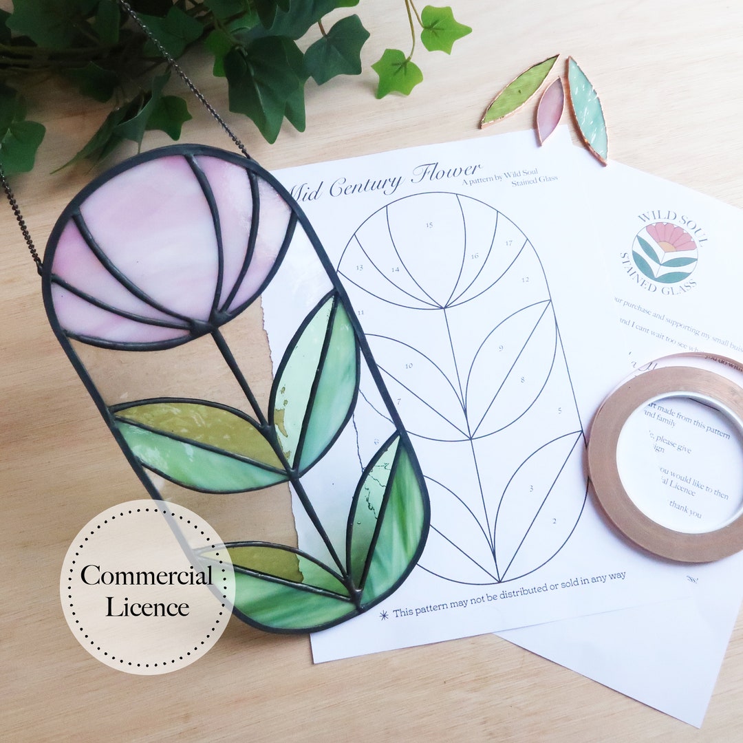 Mid Century Flower Stained Glass Pattern: DIY Template (digital ...