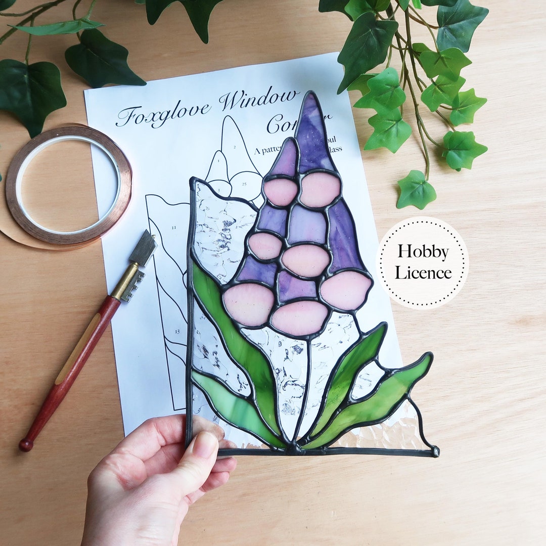 Foxglove Bookend Stained Glass Pattern, Window Corner Pattern, Beginner ...