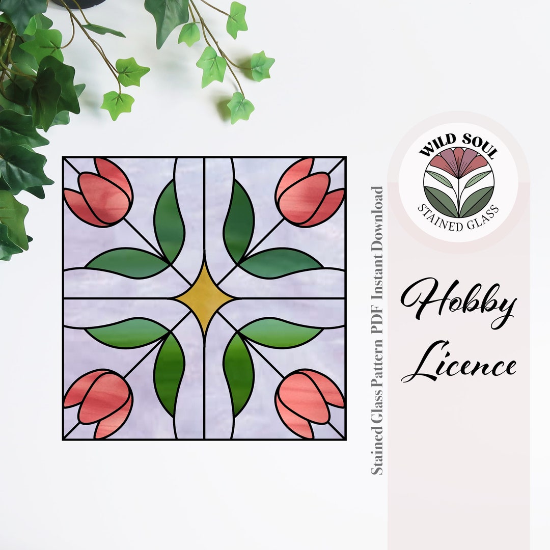 Tulip Flower Stained Glass Pattern, Stained Glass Patterns, Digital ...