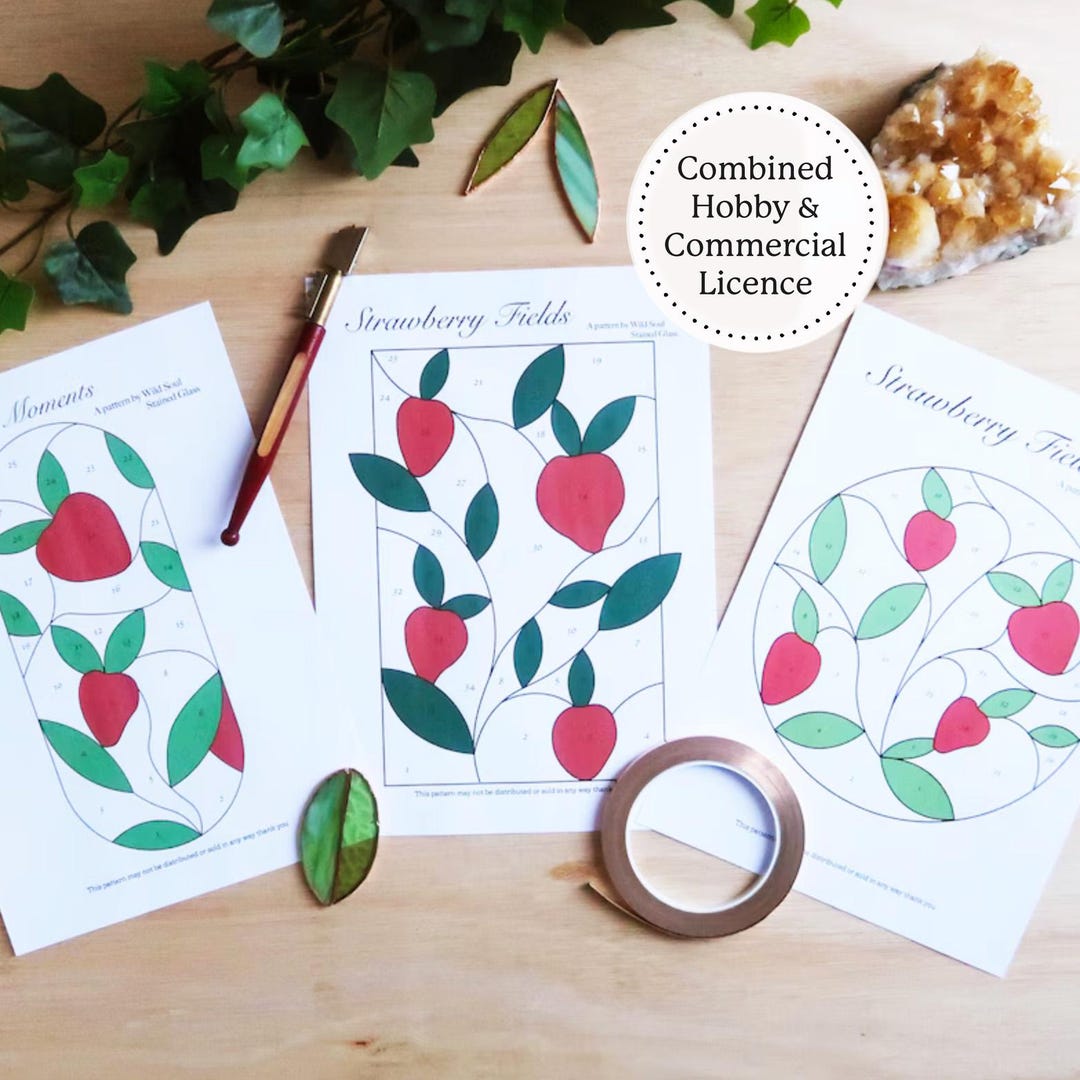 Strawberry Stained Glass Pattern, PDF & PNG Digital Download - Etsy