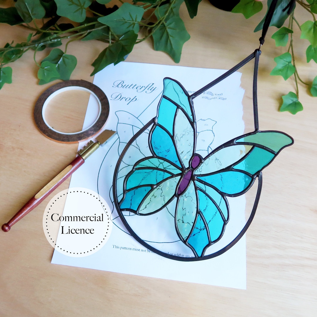 Butterfly Drop Stained Glass Pattern, Stained Glass Patterns, Butterfly ...