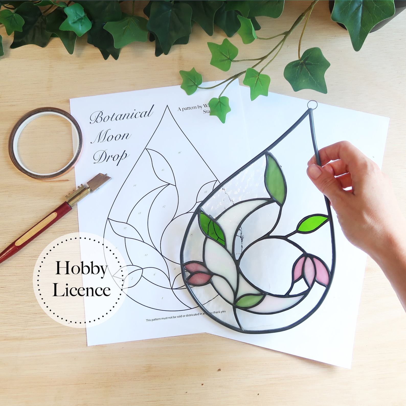 Flower Moon Drop Stained Glass Pattern, Beginner Stained Glass Pattern ...