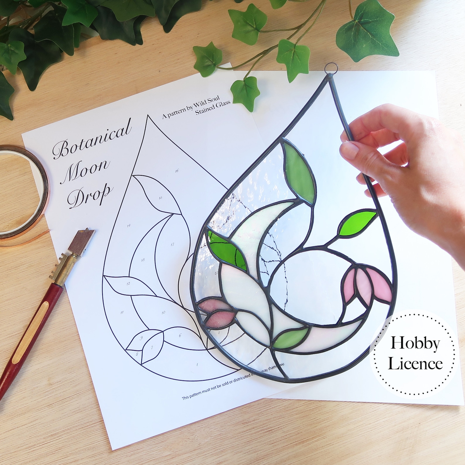 Flower Moon Drop Stained Glass Pattern, Stained Glass Patterns, Digital ...