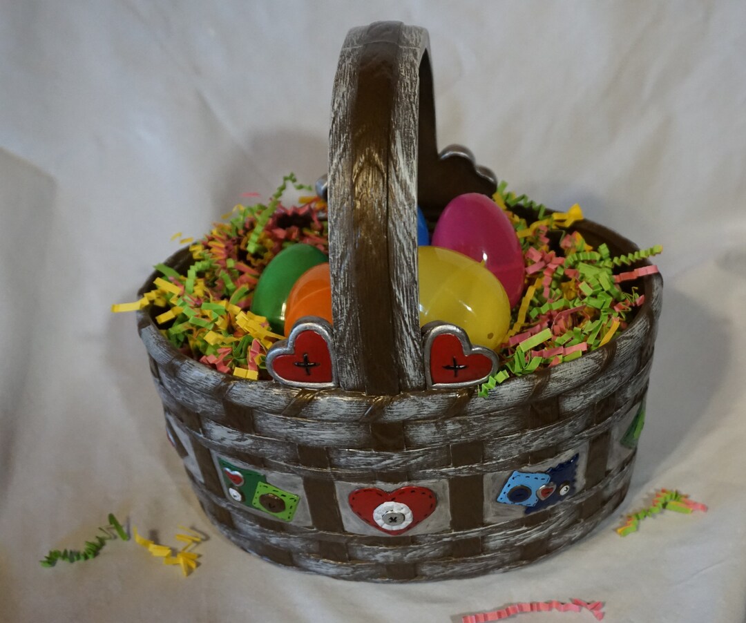 Patchwork Basket, Ceramic, Easter Basket, Spring Decor, Home Decor ...