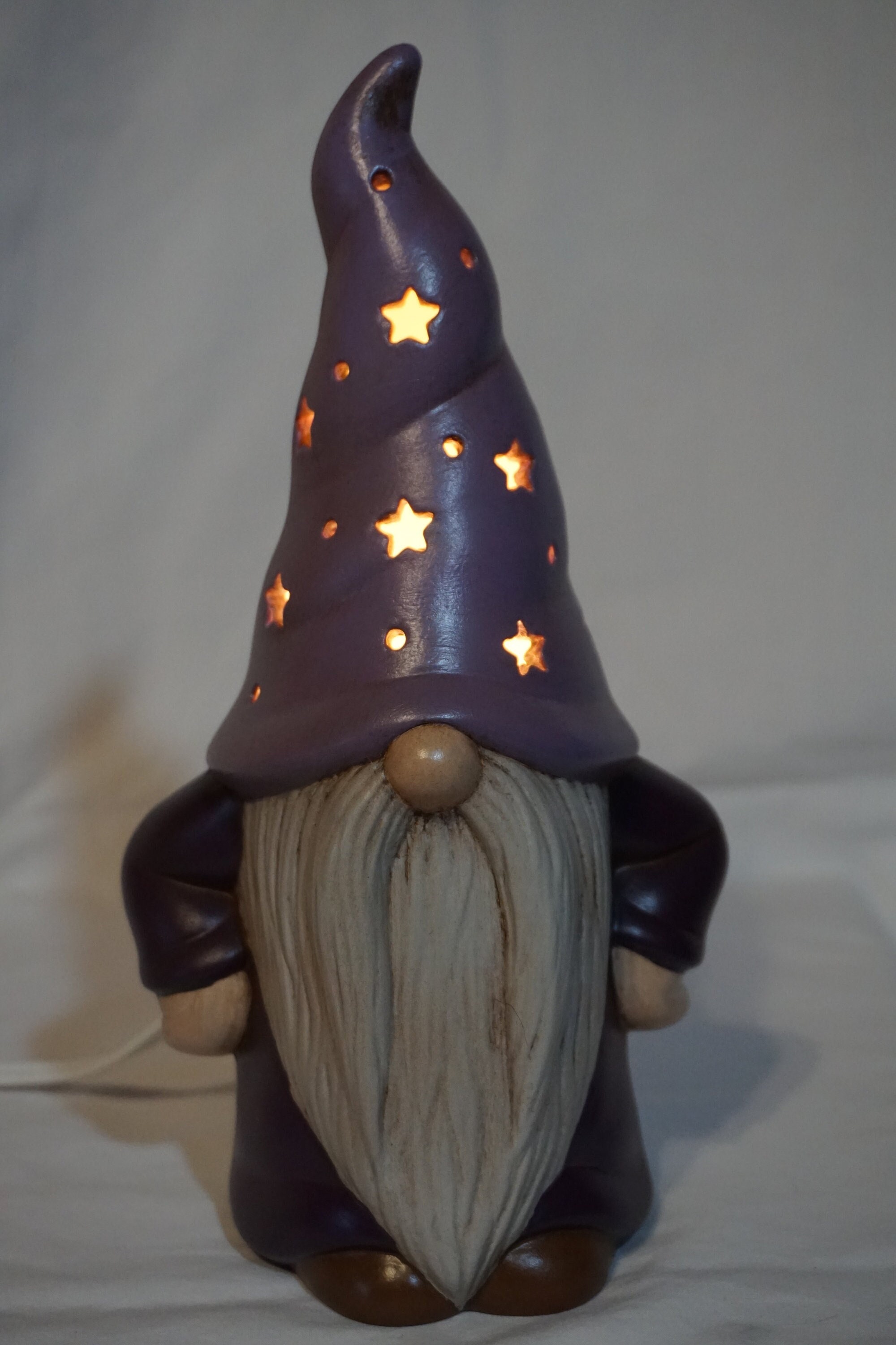 Wizard Gnome - Lighted, Light Purple Hat, Dark Purple Robe, Hand ...
